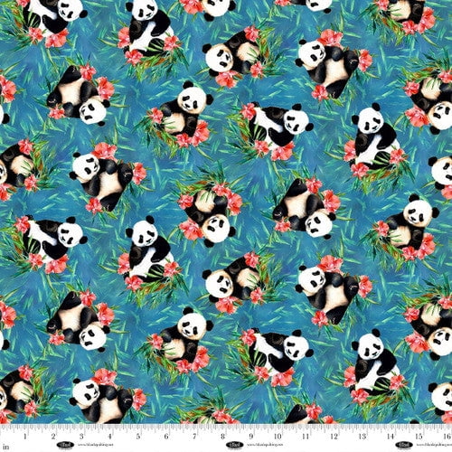 Panda Paradise Digital Tossed Pandas Teal Cotton Fabric - Walmart.com