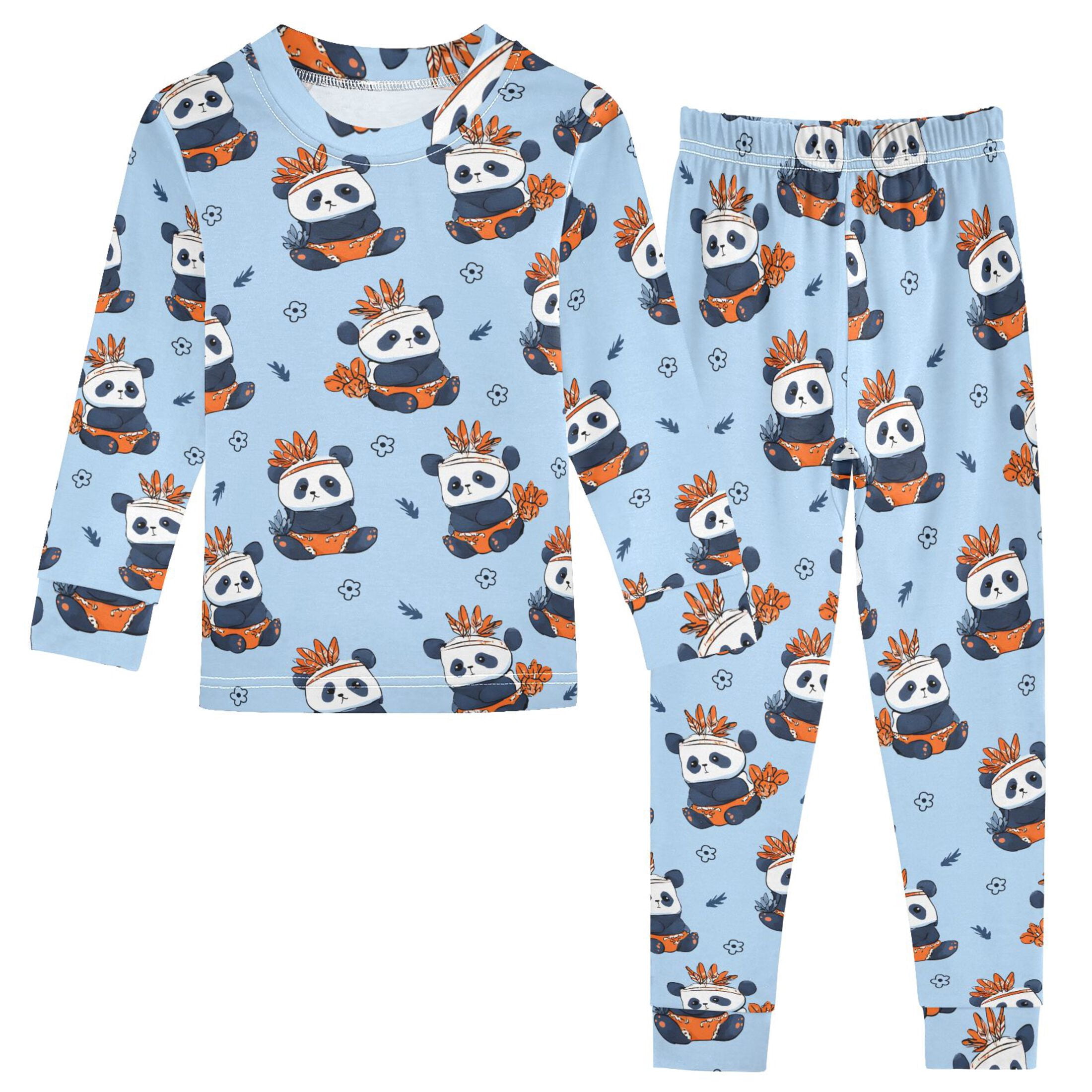 Panda Pattern Cotton Pajamas 2 Piece Set Sleepwear Soft and Comfortable ...