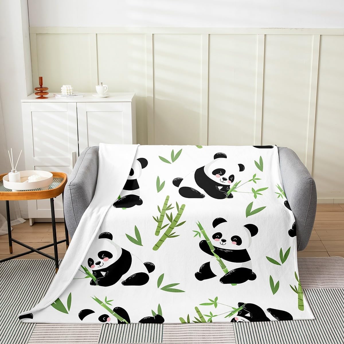 Panda Playing Bamboo Flannel Fleece Throw Blanket Twin 60"x80" Cartoon Pandas Fuzzy Blanket for ...