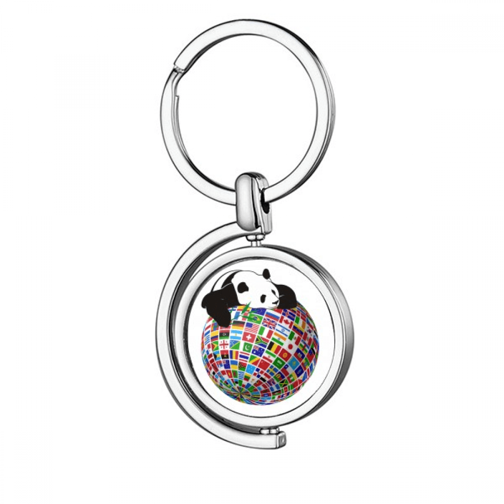 Panda Posture Flag Earth Art Deco Fashion Rotating Keychain Metal ...