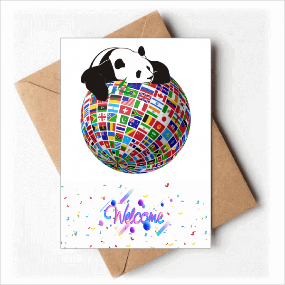 Panda Posture Flag Earth Art Deco Fashion Welcome Back Greeting Cards ...