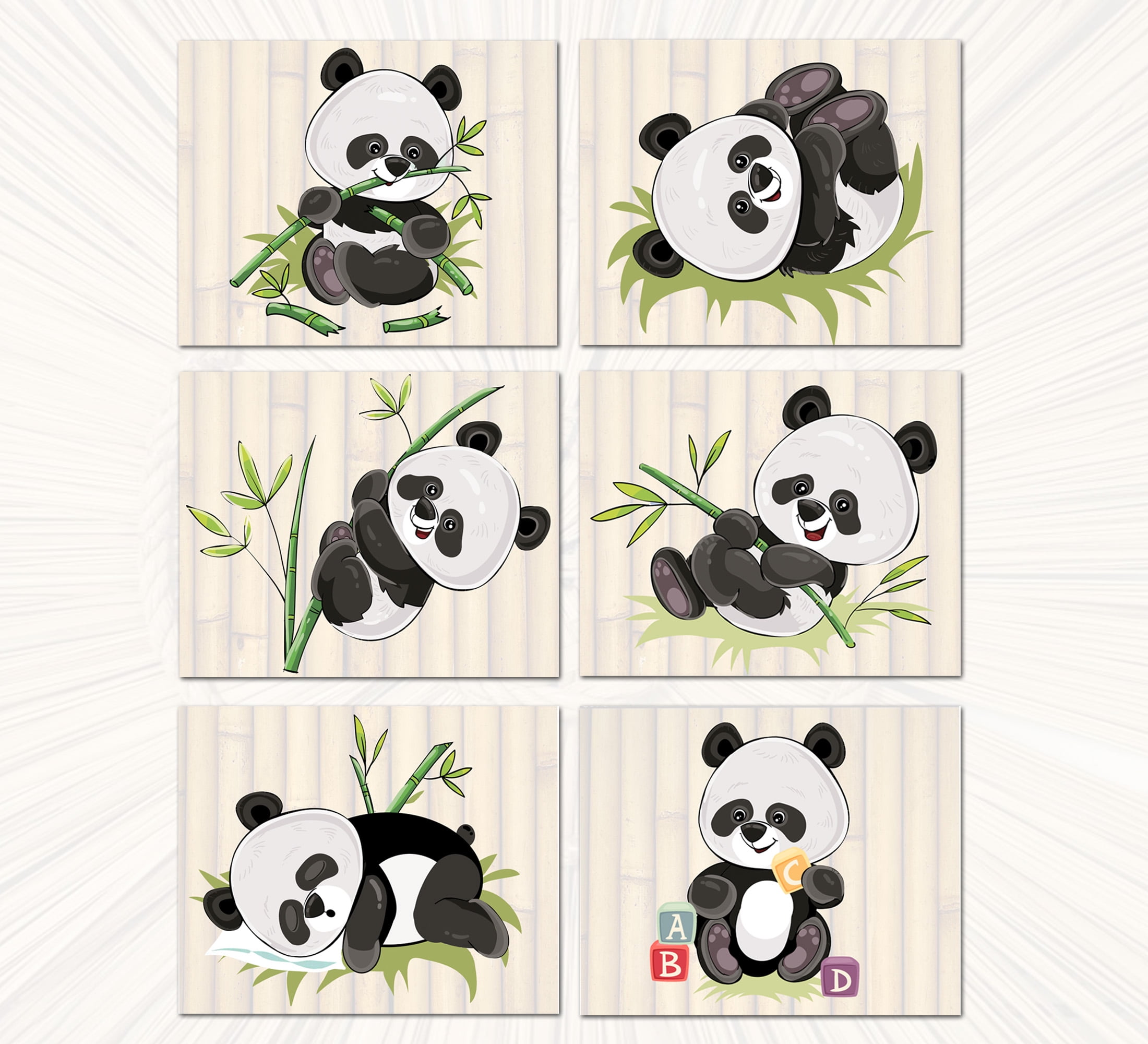 Panda Prints - Set of 6 - Adorable Baby Panda Wall Decor Art Prints ...