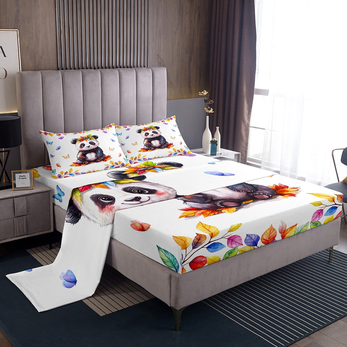 Panda Queen Size Sheet Sets Watercolor Animals Sheets, Woodland ...