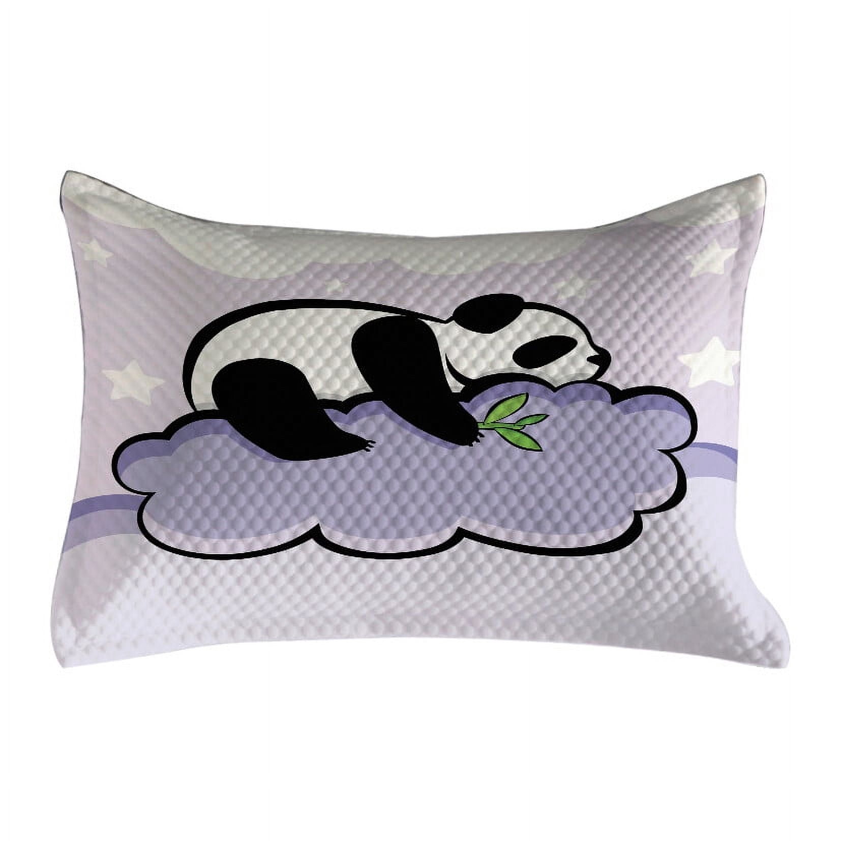 Panda Quilted Pillowcover, Panda Bear Sleeping on Cloud in Starry Night ...
