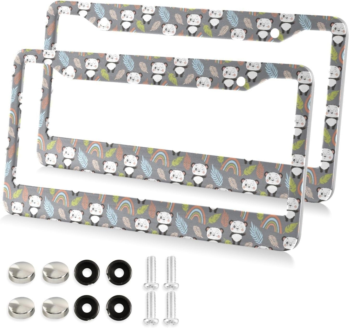 Panda and Rainbow License Plate Frame - 2 Pack Universal Stainless ...