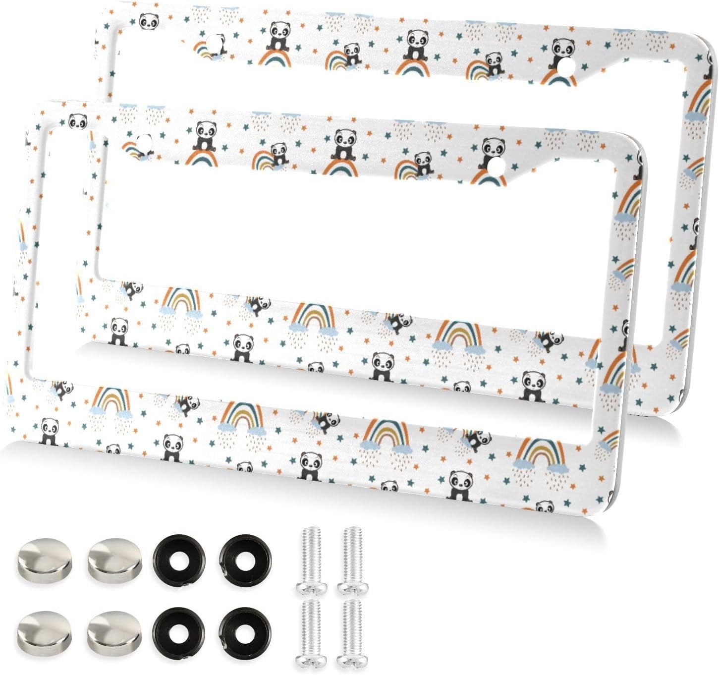 Panda and Rainbow License Plate Frame - 2 Pack Universal Stainless ...