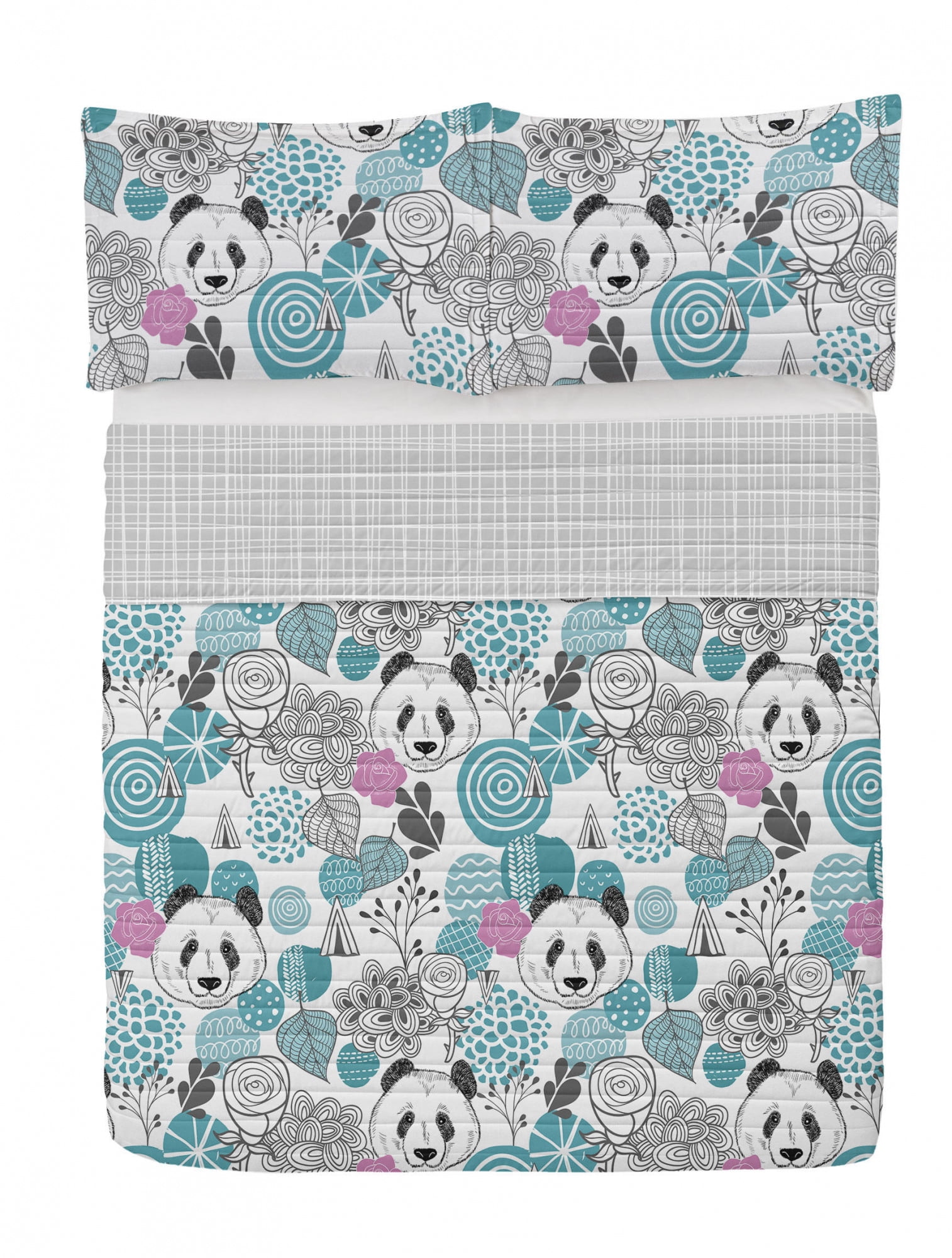 Panda Reversible Bedspread Set, Portraits of Chinese Bears on Sketch ...