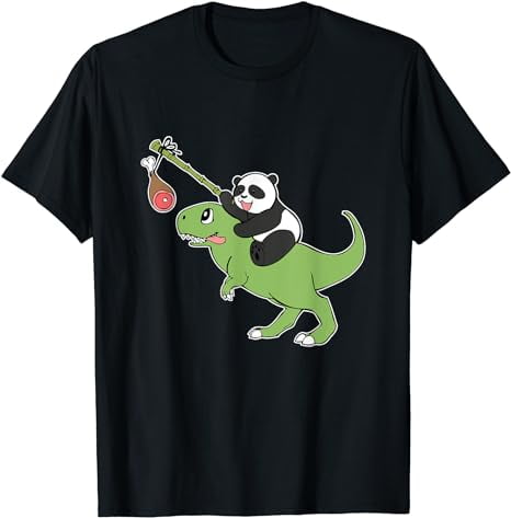Panda Riding A T-Rex T-Shirt Funny Dinosaur Panda Shirt T-Shirt ...