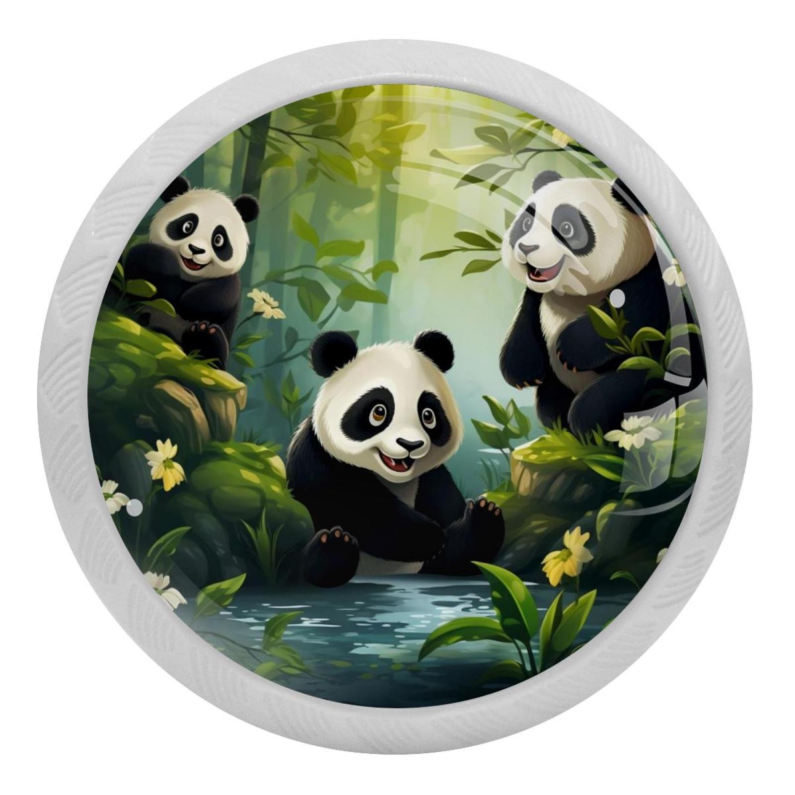 Panda Round Glow-in-the-Dark Door Knobs 4-Pack with Screws - Fluorescent Drawer Pulls for ...