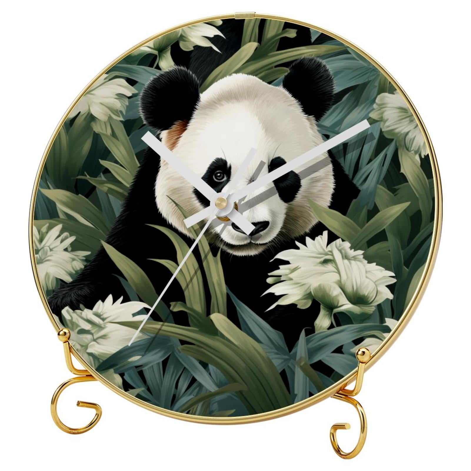 Panda Round Printed Clocks with Hooks and Gold Stand, Silent Non ...