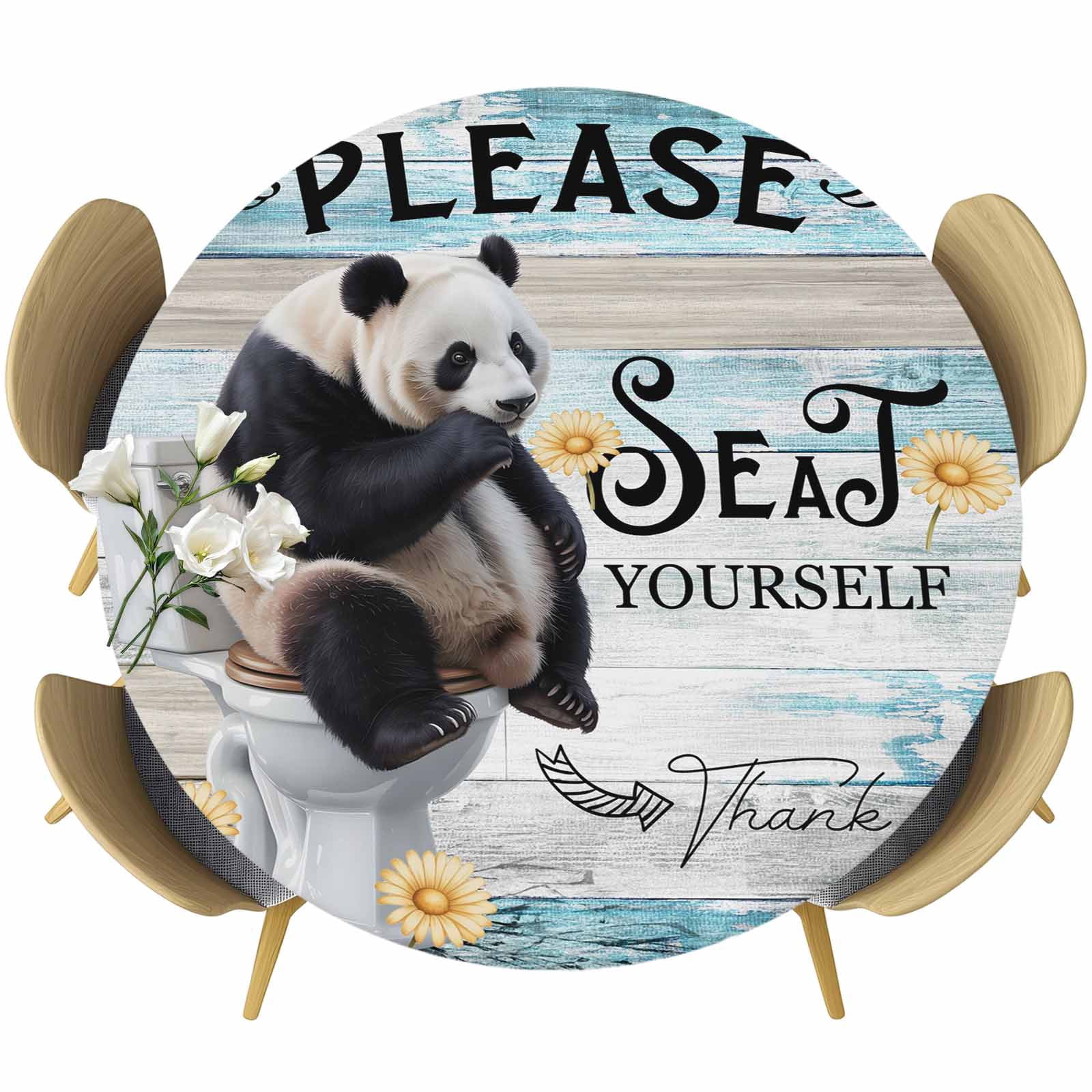Panda Round Tablecloth, Fitted Table Cover with Elastic for 36"-44 ...