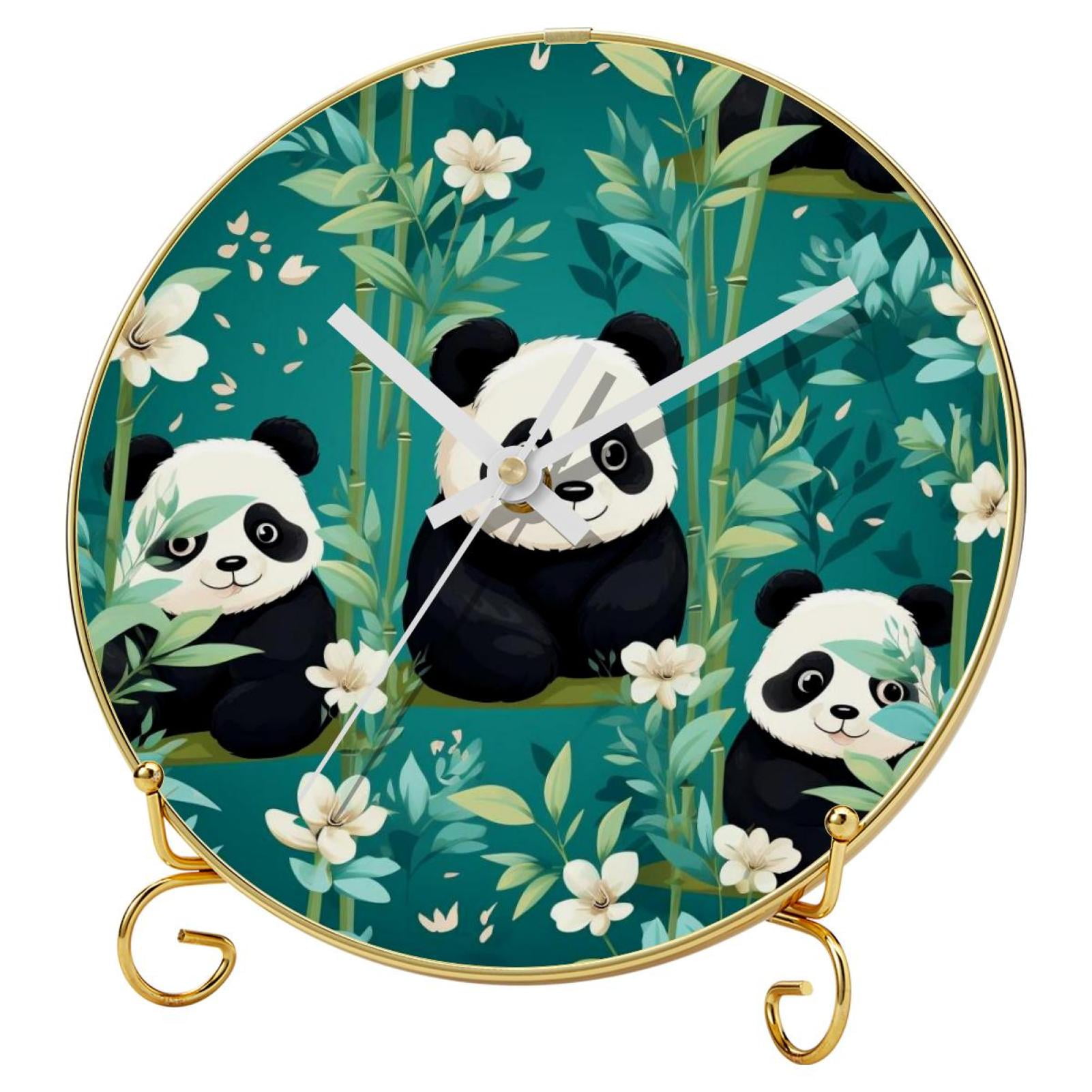 Panda Round Wall Clocks with Hooks and Gold Stand - Silent Non Ticking ...