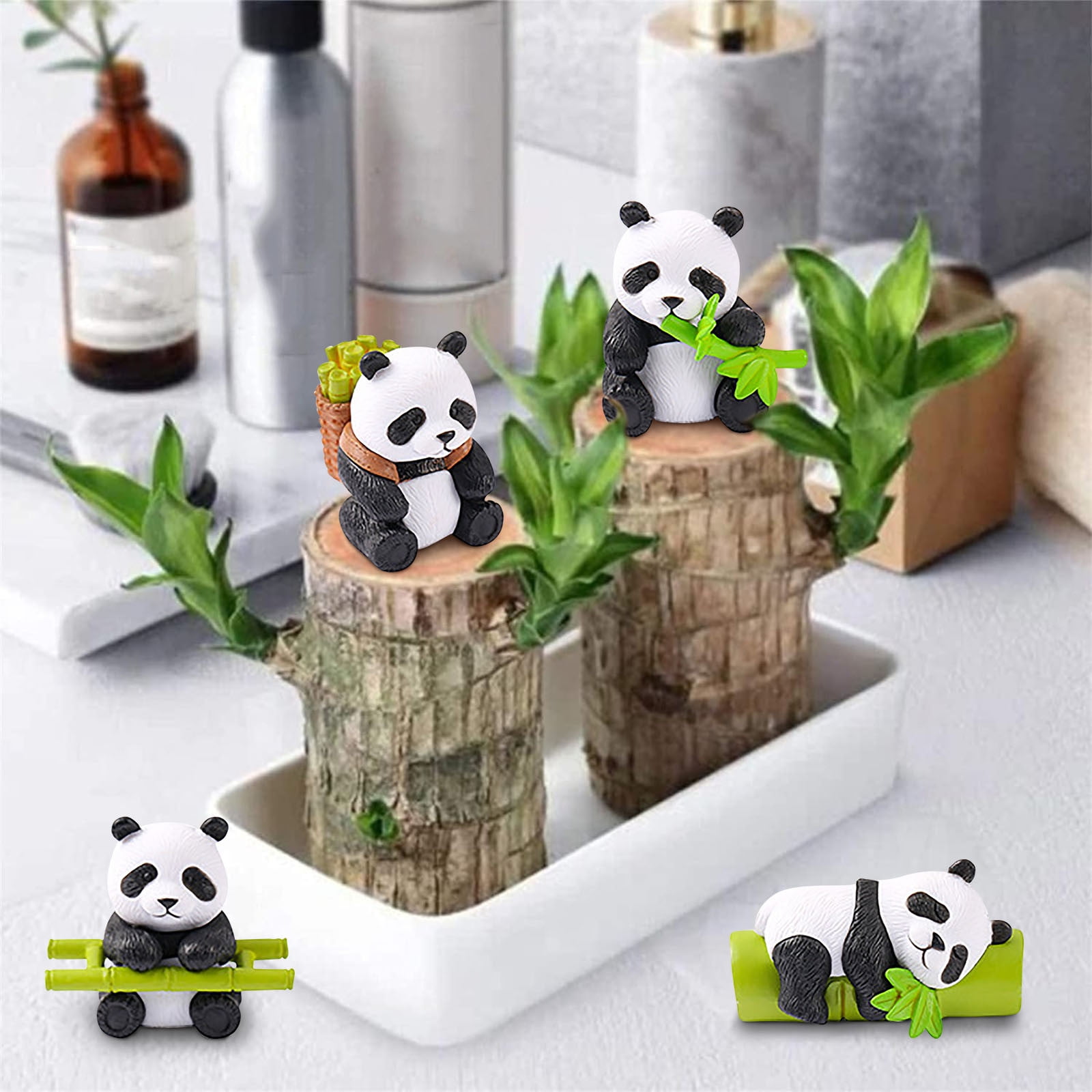 Panda Set Mini Brazil Lucky Wood Decor - Hydroponic Tree Stump Desktop ...