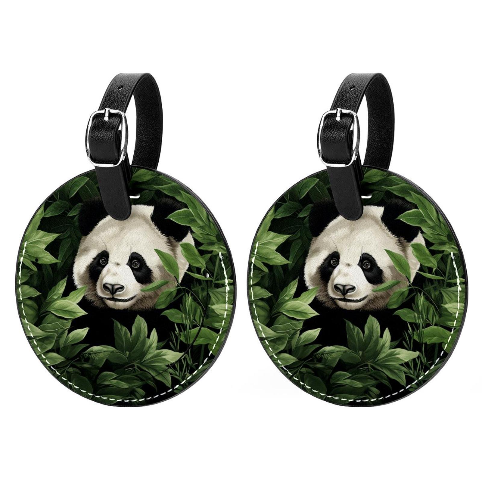 Panda Set of 2pcs PU Leather Round Suitcase Tags with Privacy Cover and ...