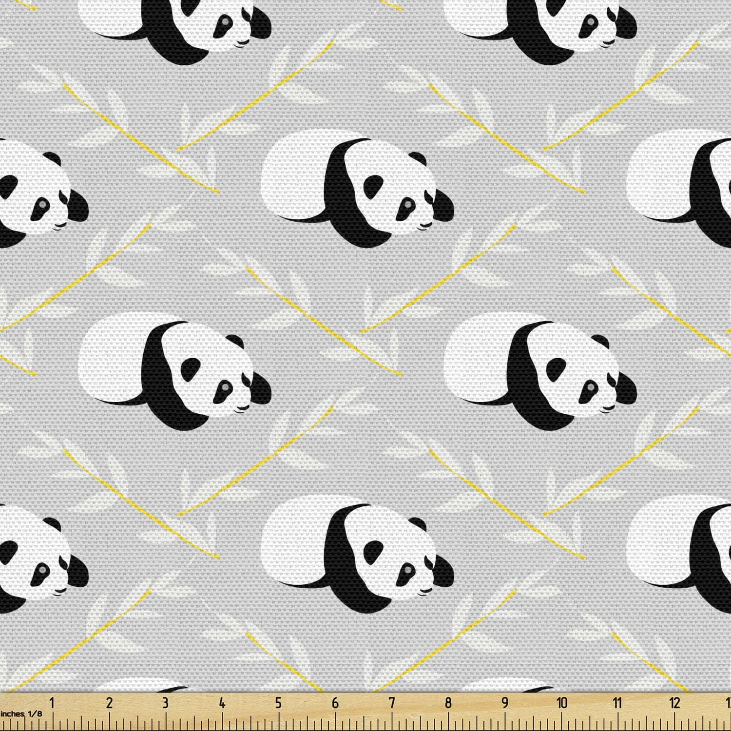Ambesonne Panda Fabric by the Yard Upholstery, Cartoon Animal Leafy ...
