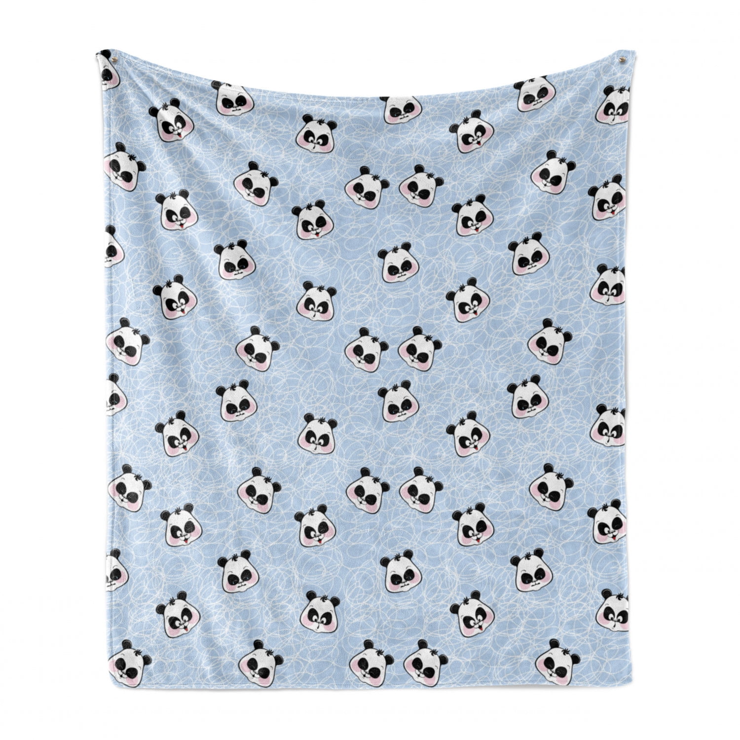 Panda Soft Flannel Fleece Blanket, Muzzles Panda Illustration with ...