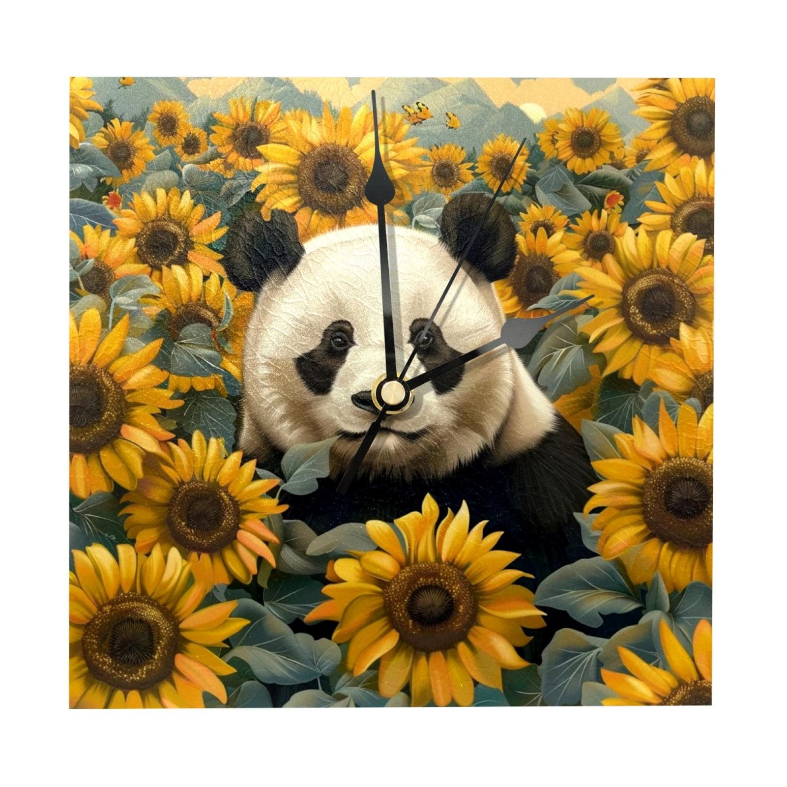 Panda Square Wood Wall Clock - 7.87 in - Premium Handcrafted Design ...