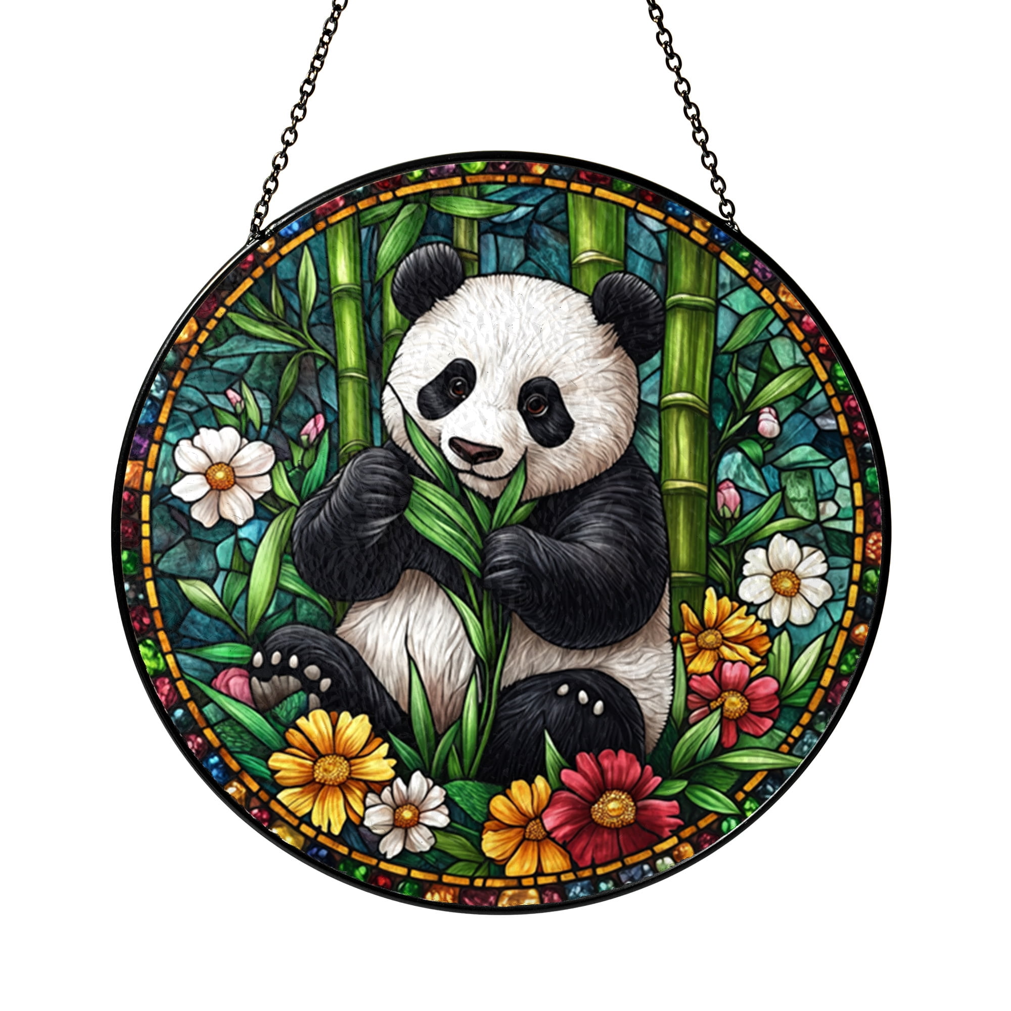 Panda Stained Glass Style Suncatcher, Bamboo Forest Window Art for ...