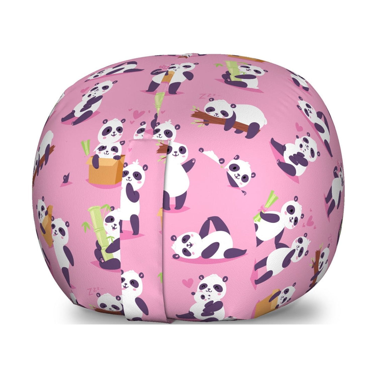 Panda Storage Toy Bag Chair, Fluffy Animals Playing Around on a Pink ...