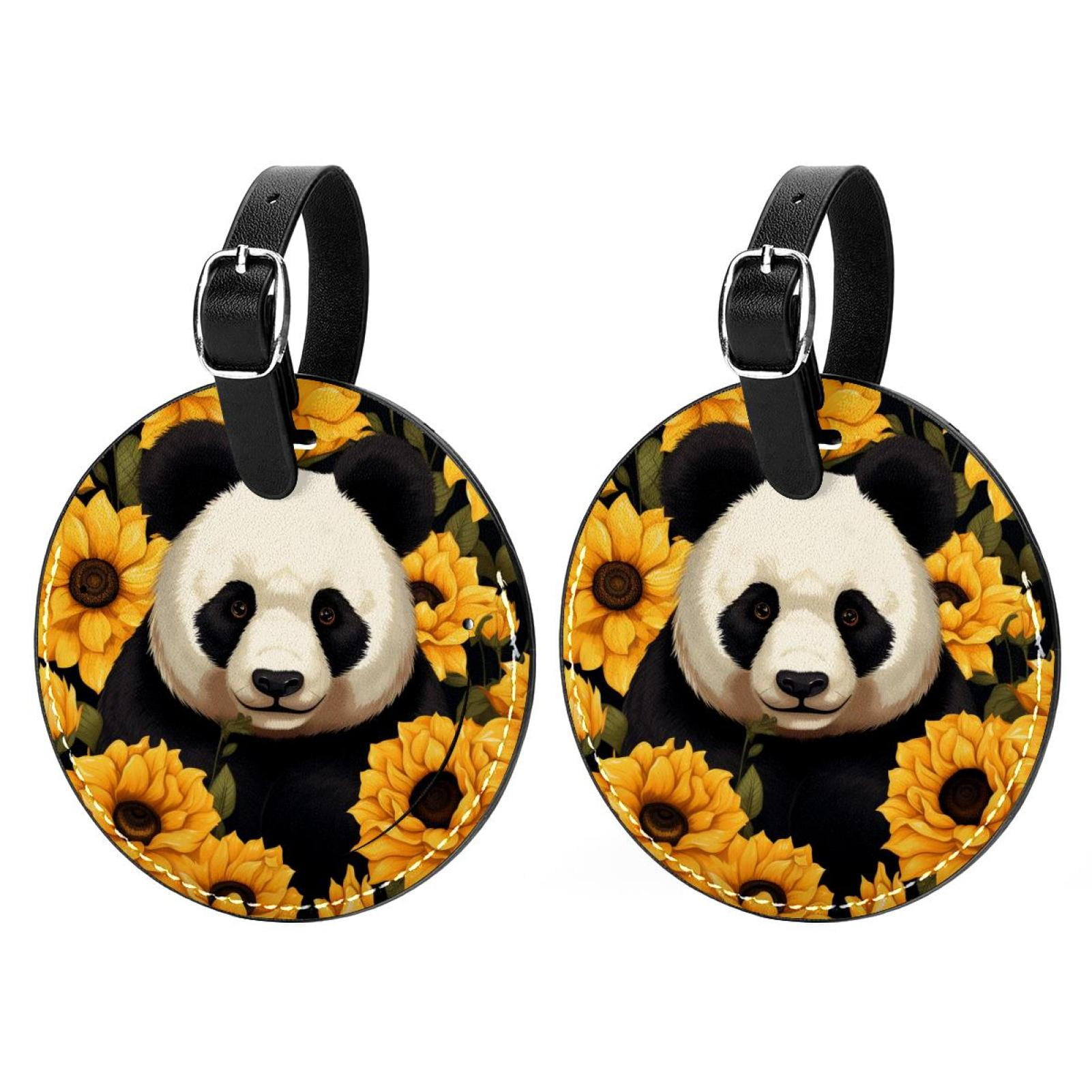 Panda Sunflower 2Pcs PU Leather Round Luggage Tags with Privacy Cover ...