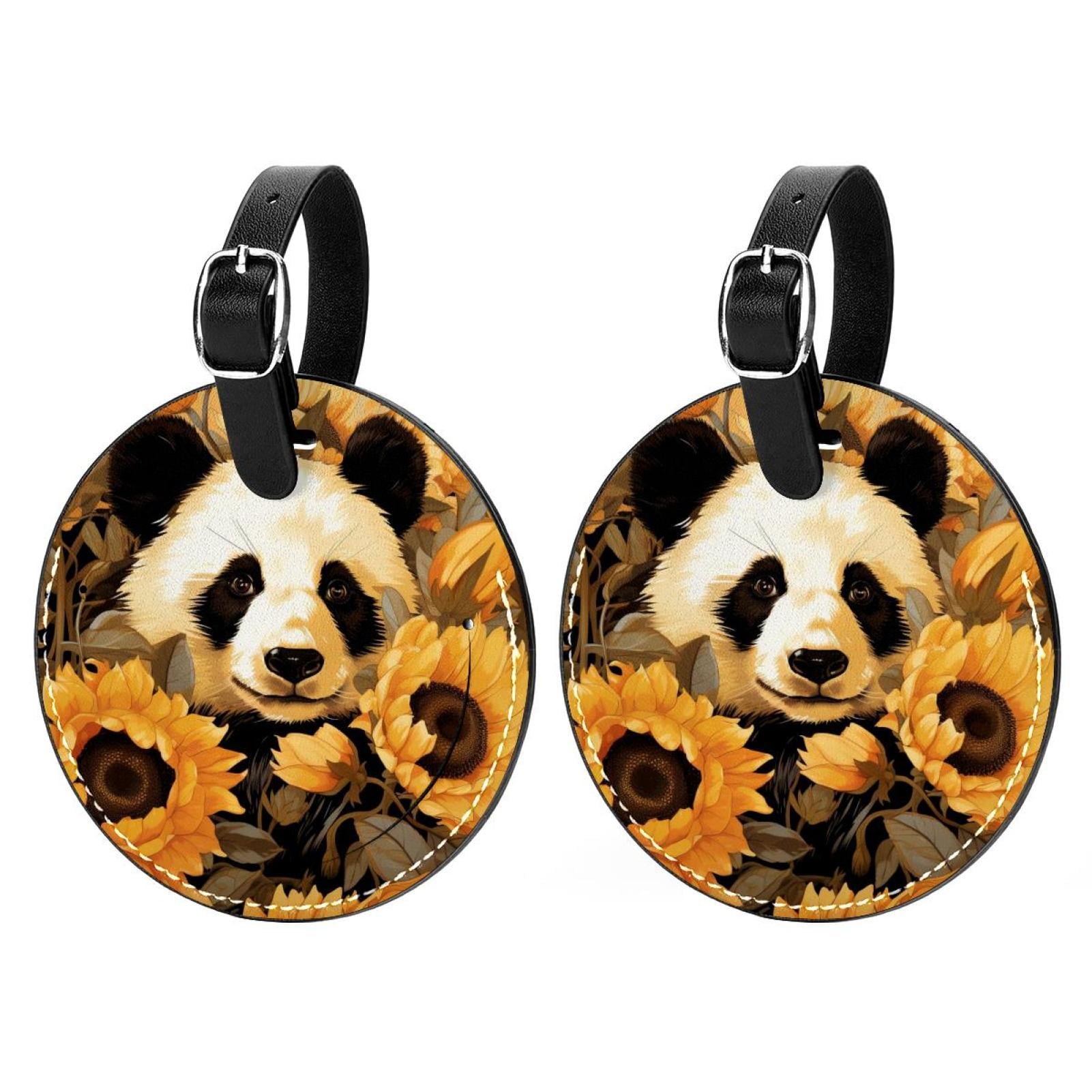 Panda Sunflower 2Pcs PU Leather Round Luggage Tags with Privacy Cover ...