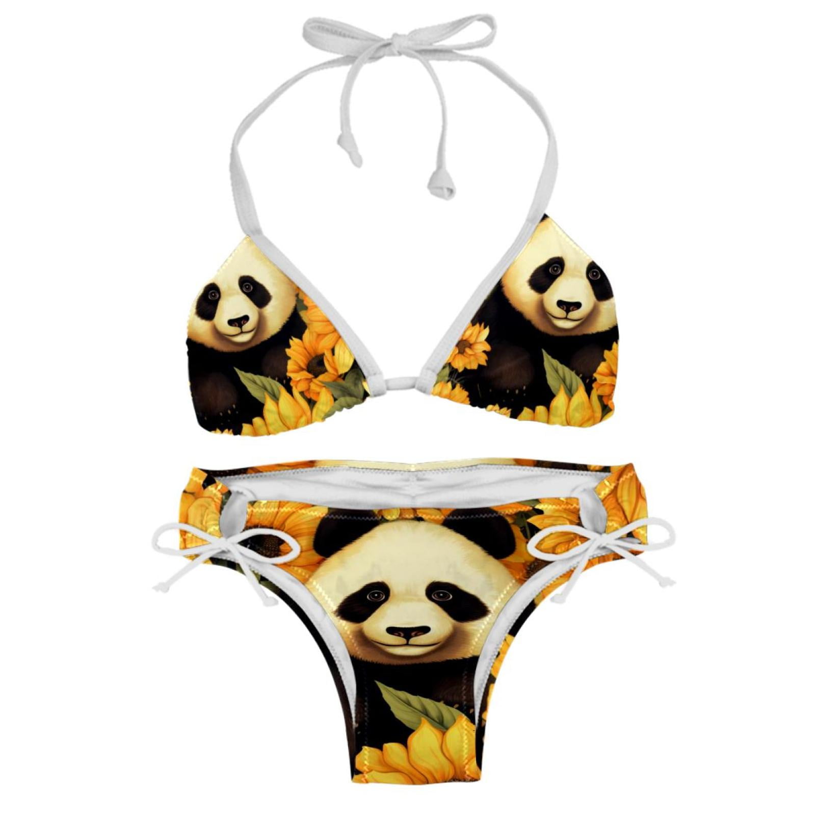 Panda Sunflower Adjustable Strap Detachable Sponge Bikini Set - Two ...