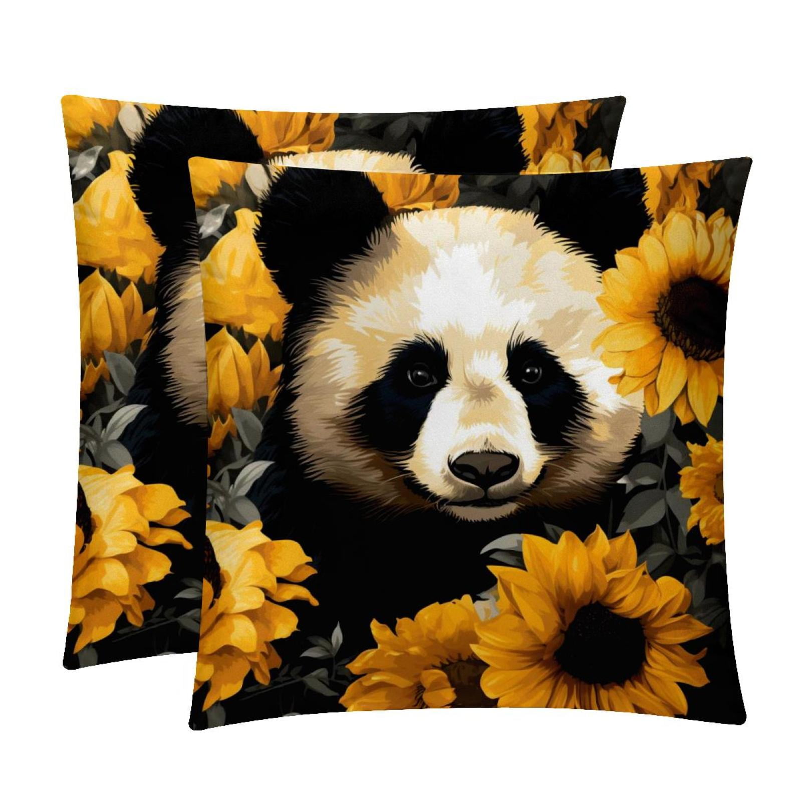 Panda Sunflower Decorative Pillows Covers with Unique Patterns for Bed ...