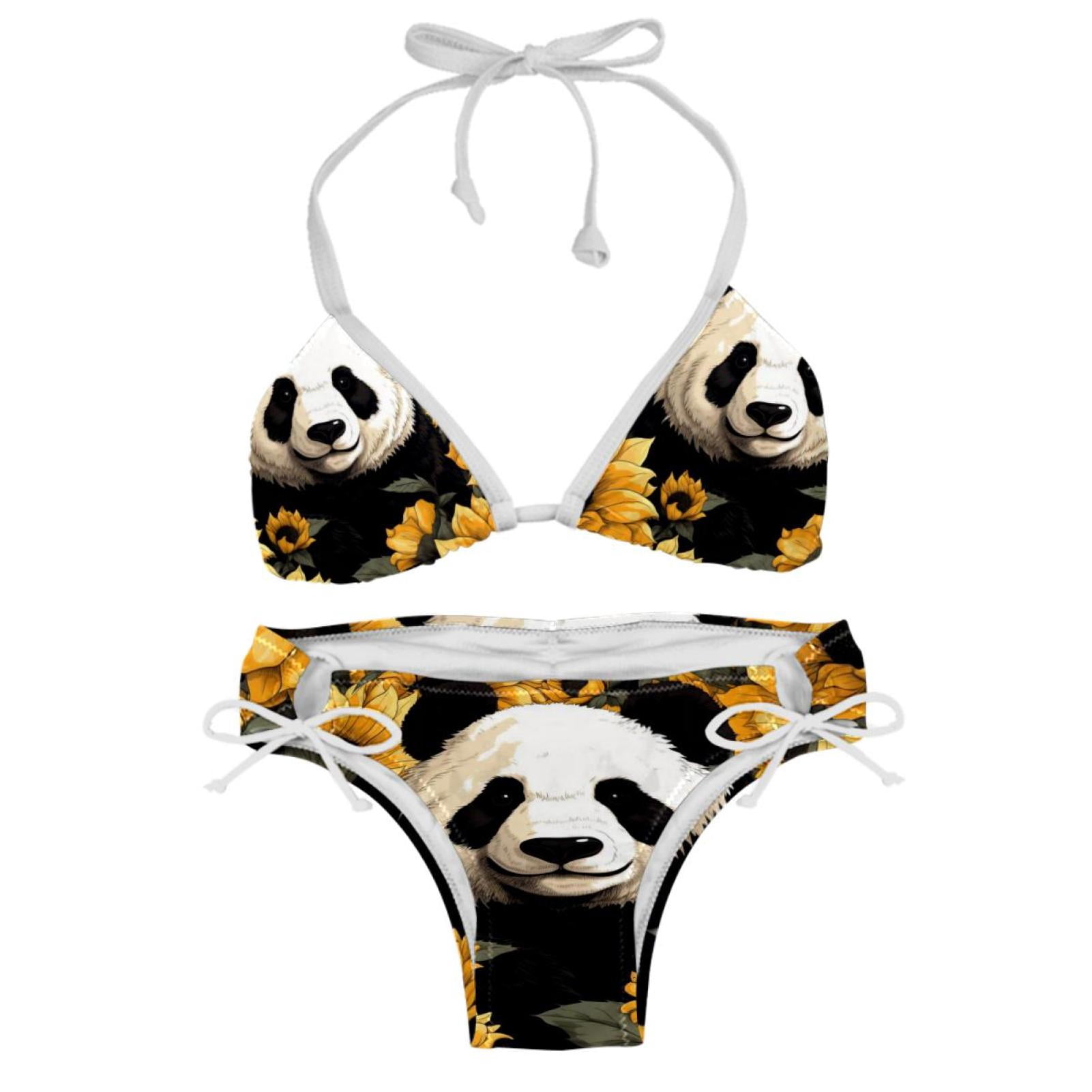 Panda Sunflower Detachable Sponge Adjustable Strap Bikini Set - Two ...