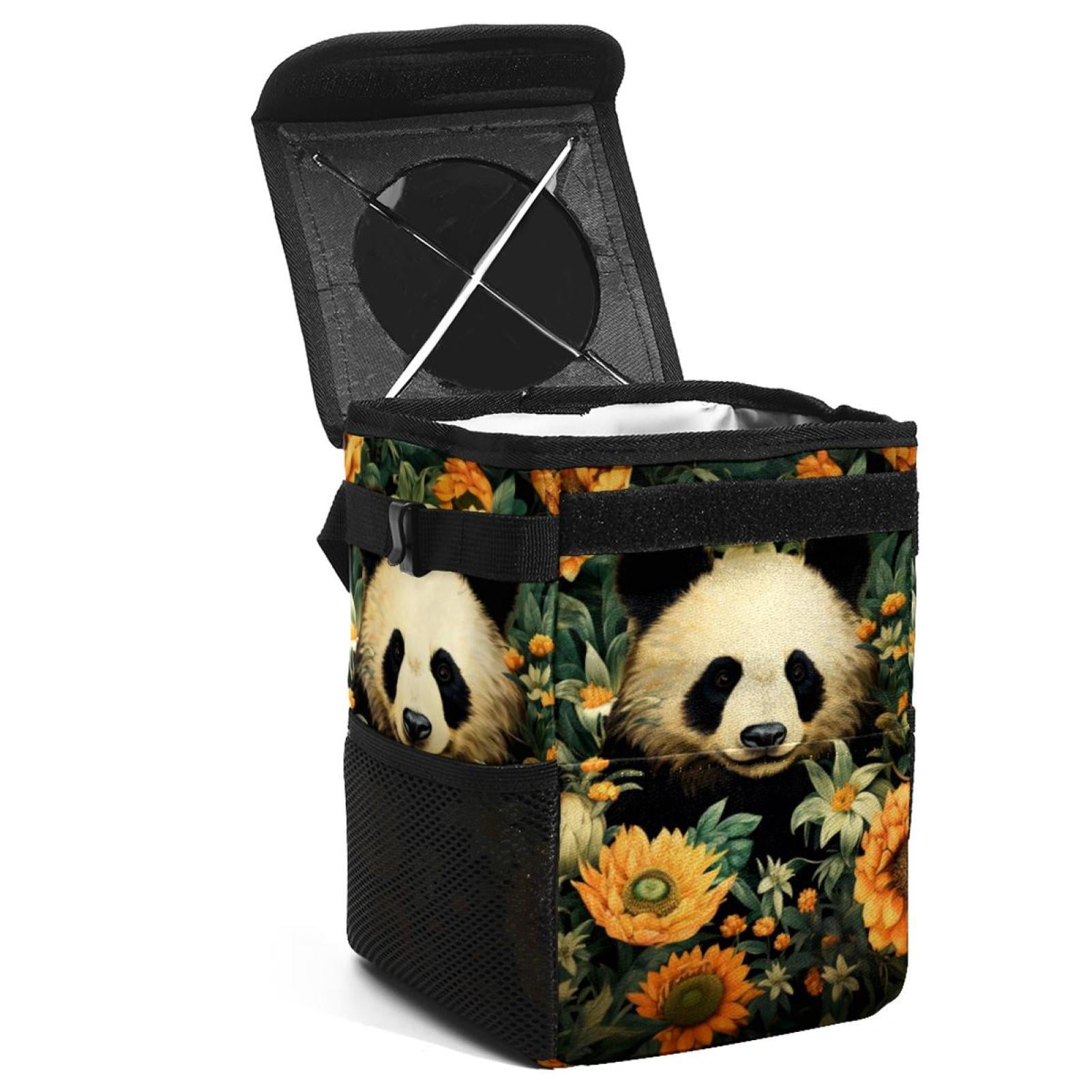 Panda Sunflower Foldable Car Trash Can with Lid, Leak-proof Hanging ...