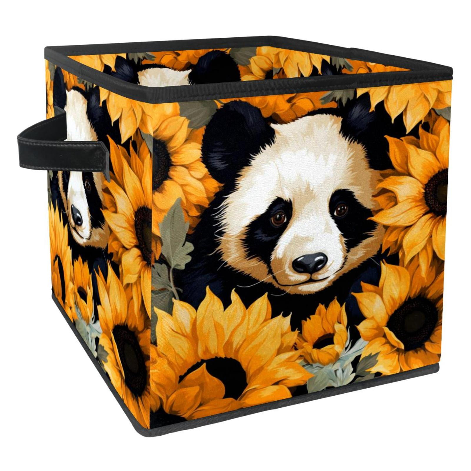 Panda Sunflower Foldable Storage Baskets with Handle, 10.8"x10.5"x10.6 ...