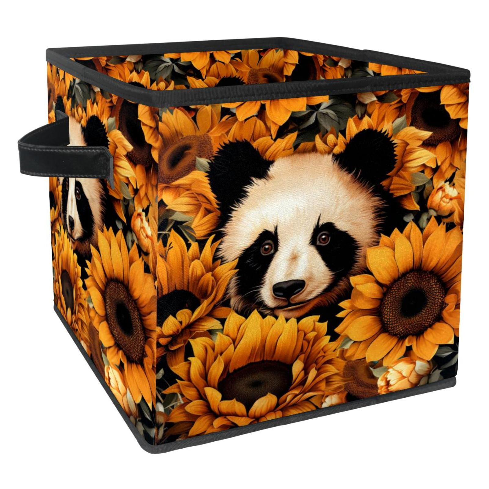 Panda Sunflower Foldable Storage Box with Handle, 10.8"x10.5"x10.6 ...