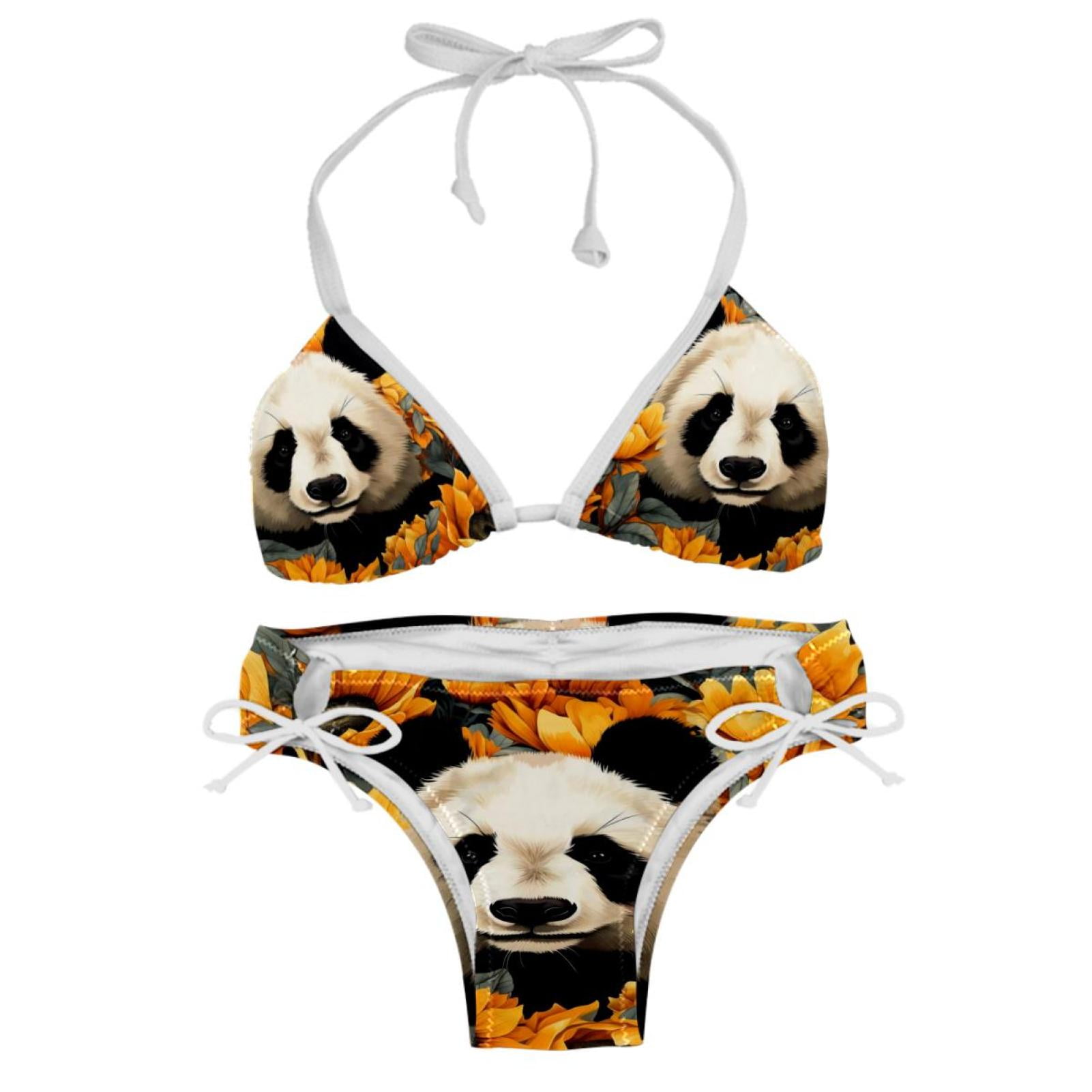 Panda Sunflower Swim Suit Women Bikini Set Detachable Sponge Adjustable ...