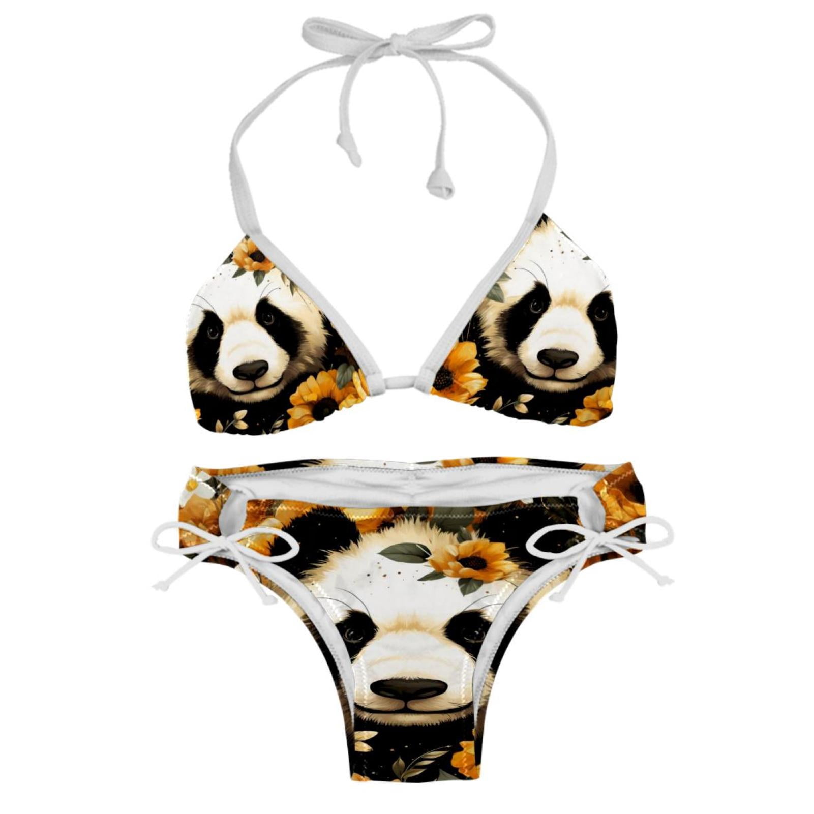Panda Sunflower Women's Swimsuit Bikini Set, Detachable Sponge ...