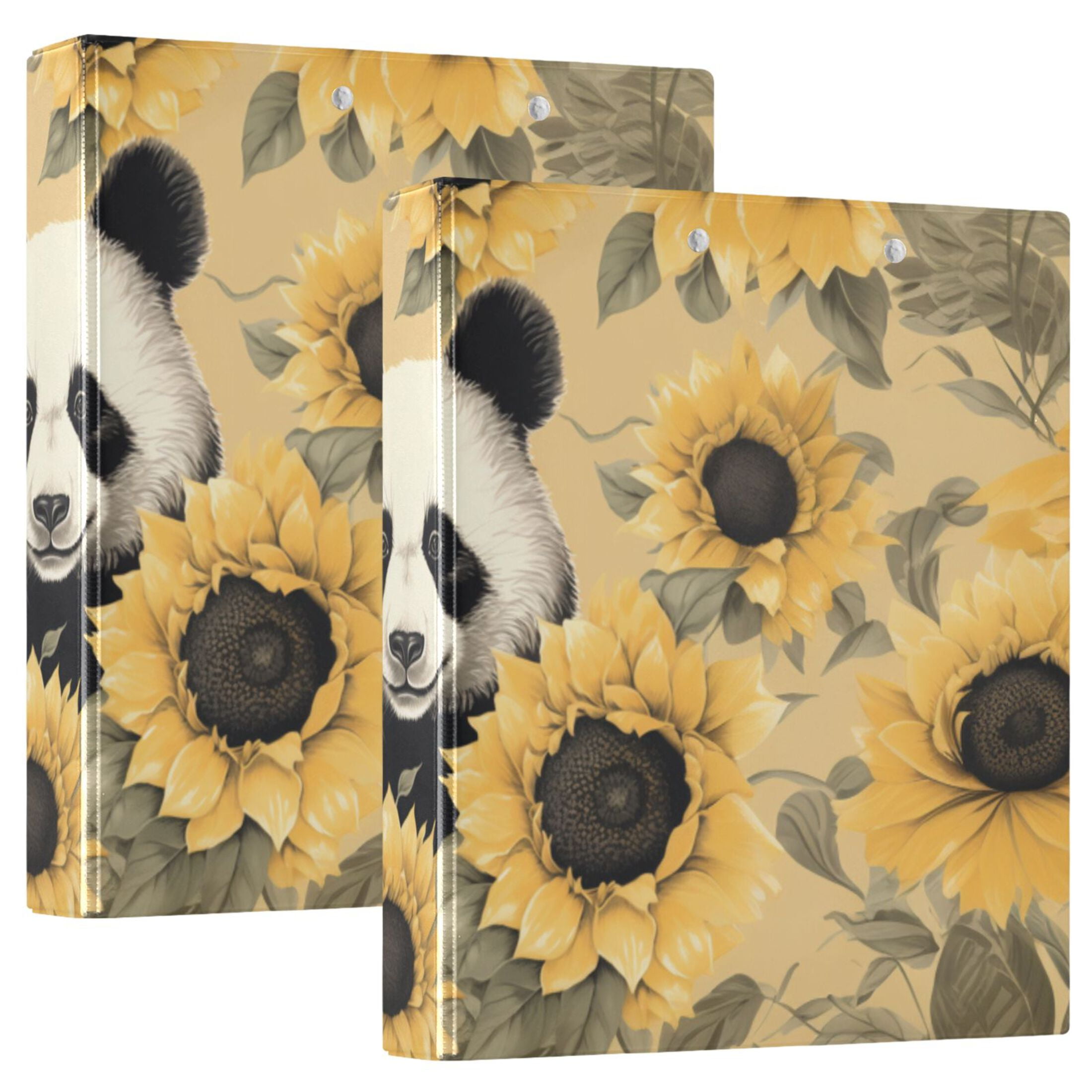 Panda Sunflowers Bear 3 Ring Binders 1.5 inch Hardcover File Folders ...