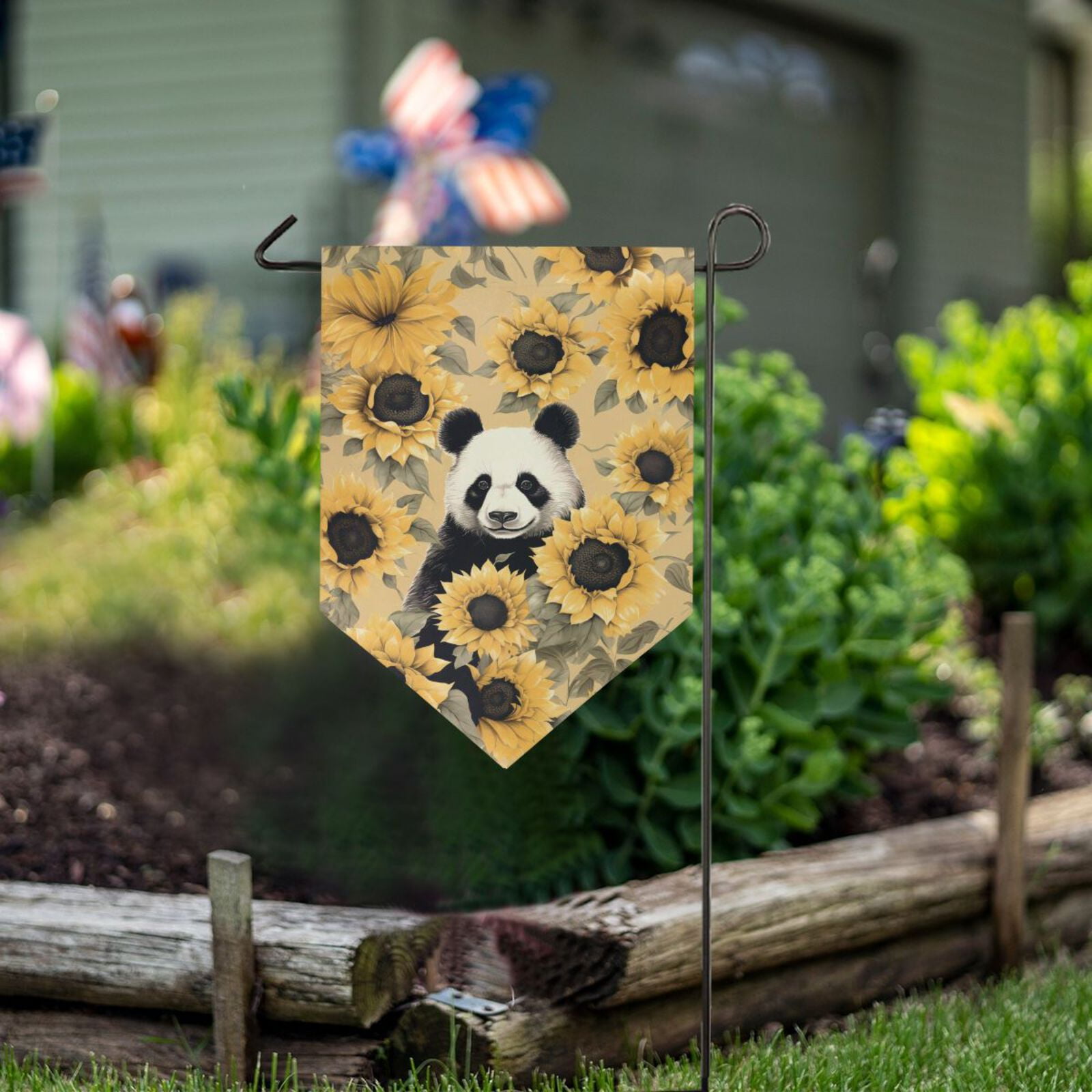 Panda Sunflowers Bear Garden Flag 18" x 12.5" Double Sided Yard Lawn ...