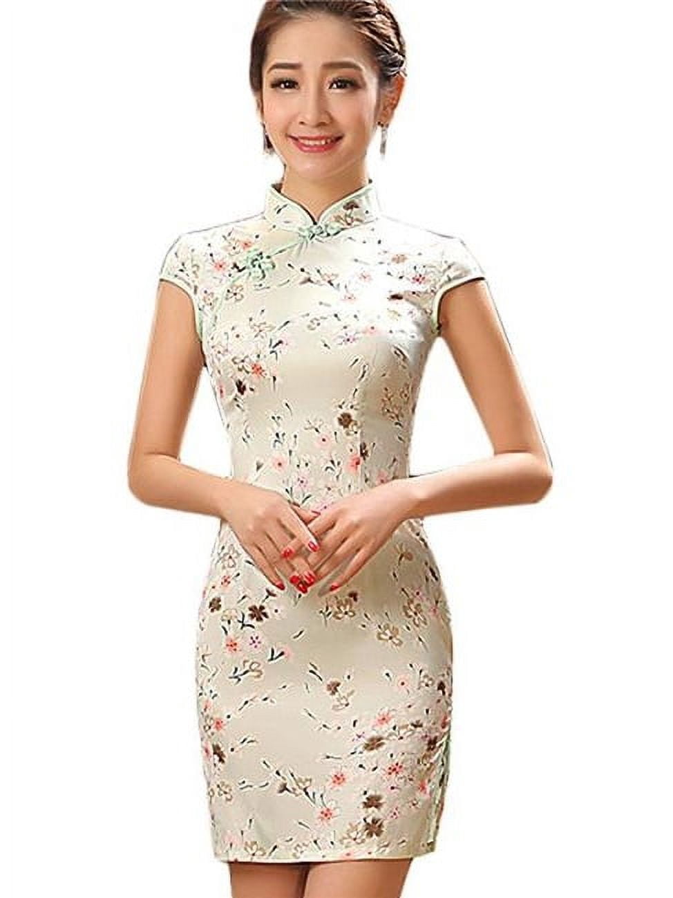 Panda Superstore Elegant Small Flowers Design Cheongsam Short Cheongsam ...
