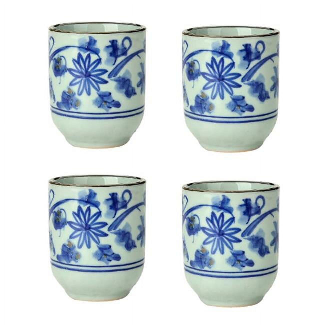 Panda Superstore Japanese Style Blue Flower Ceramic Teacups Small Straight Wine Glass - 150 ml ...