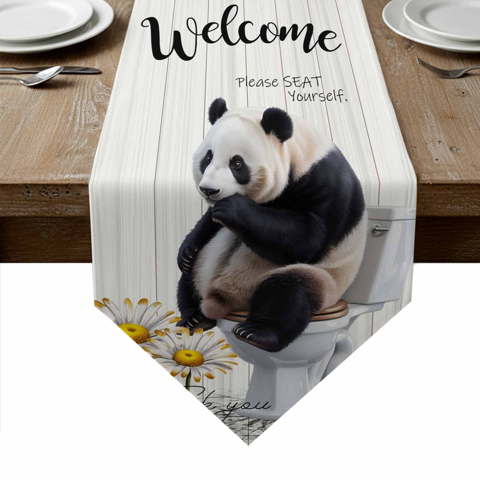Panda Table Runner Linen Burlap Table Runner 72 Inches Long Country ...