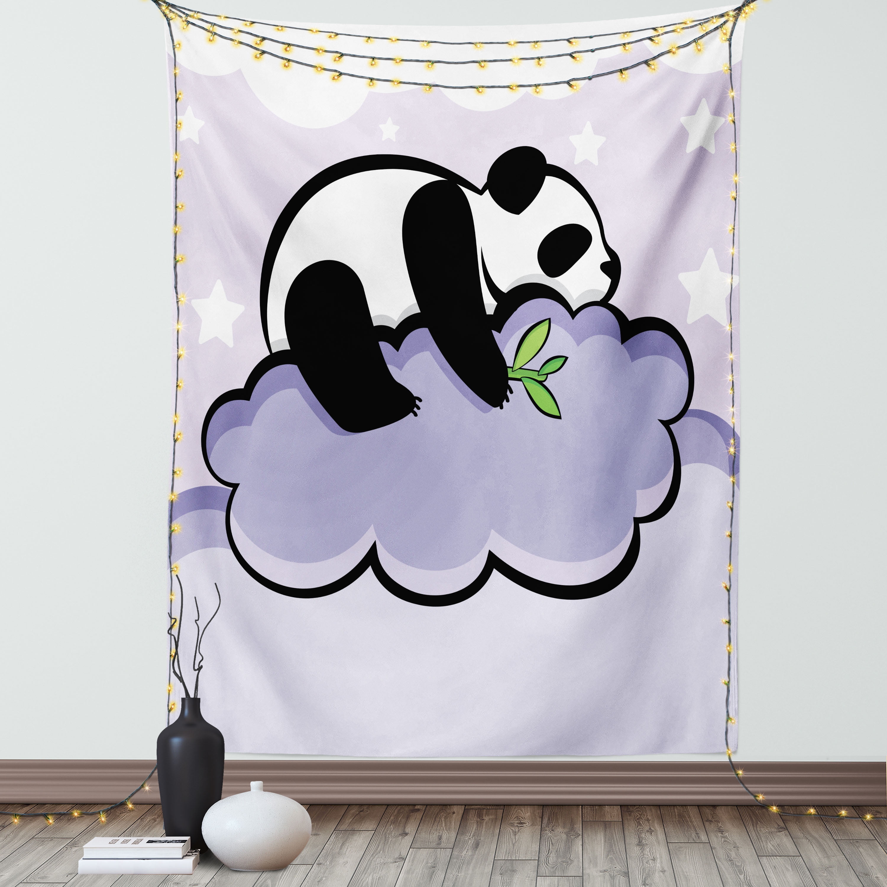 Panda Tapestry, Panda Bear Sleeping on Cloud in Starry Night Sky ...