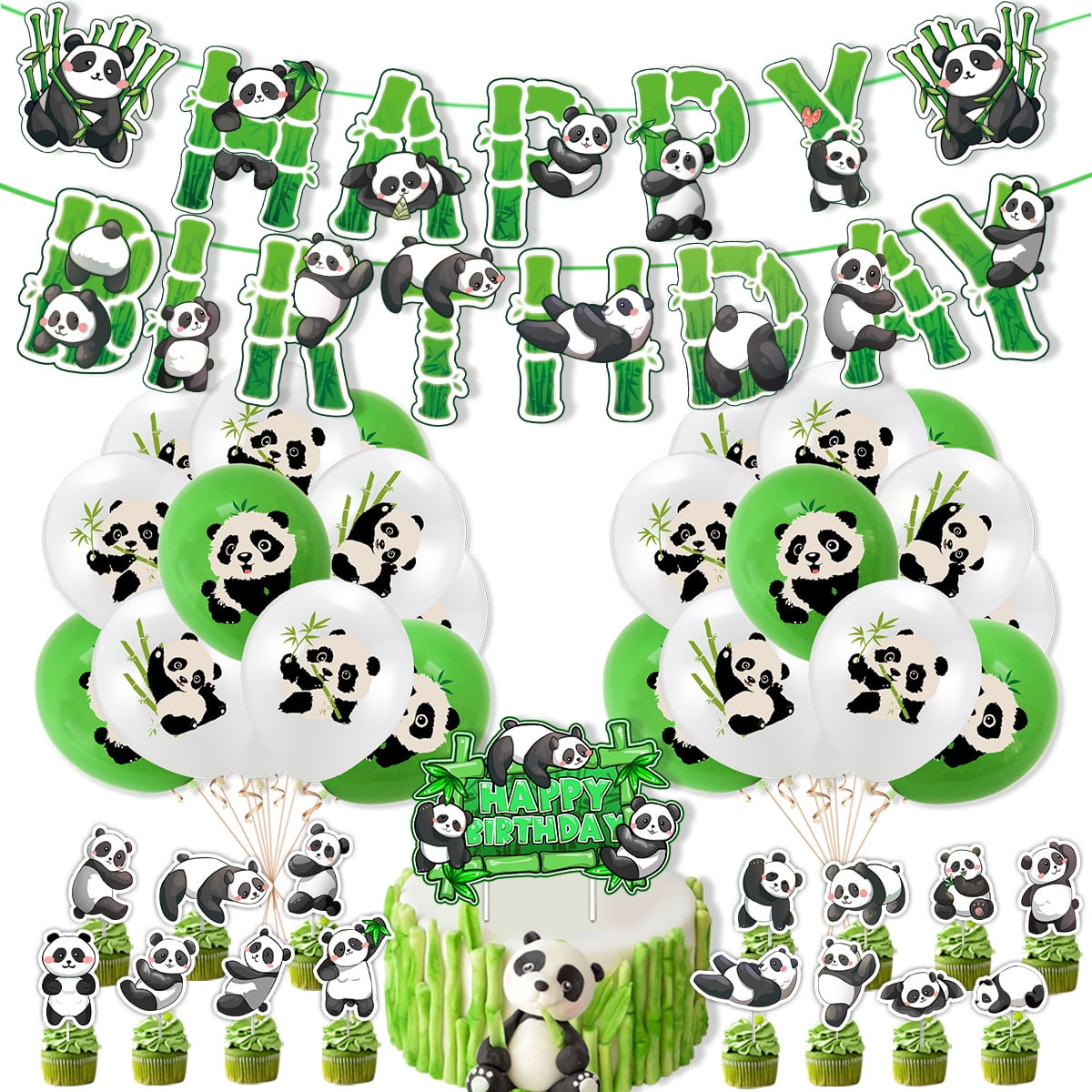 Panda Theme Birthday Party Supplies, Happy Birthday Panda Banner ...
