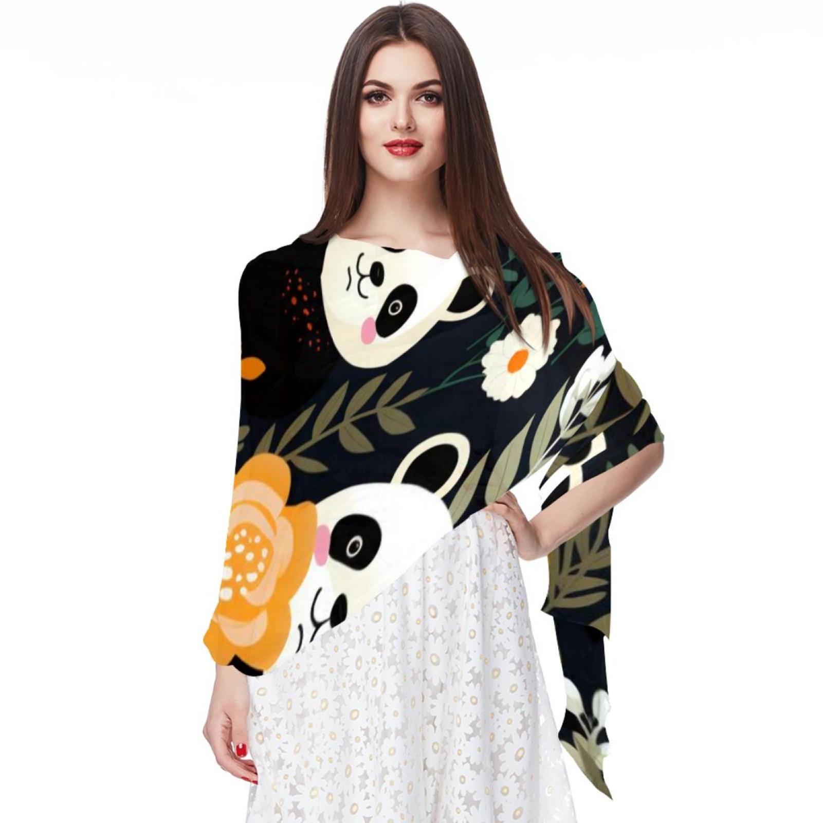 Panda Translucent Chiffon Yarn Silk Scarf - Lightweight and Breathable - 180*73 Size - Head Wrap ...
