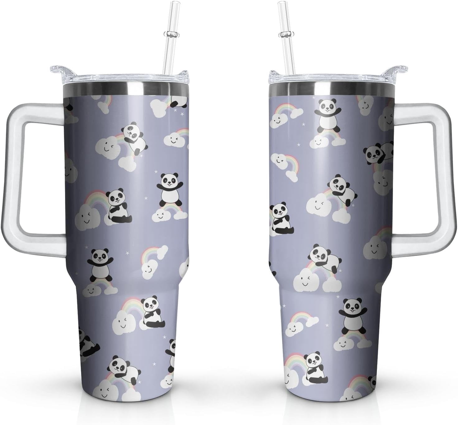 Panda Tumbler 40 Oz Tumbler with Handle and Straw, Cute Panda Coffee ...