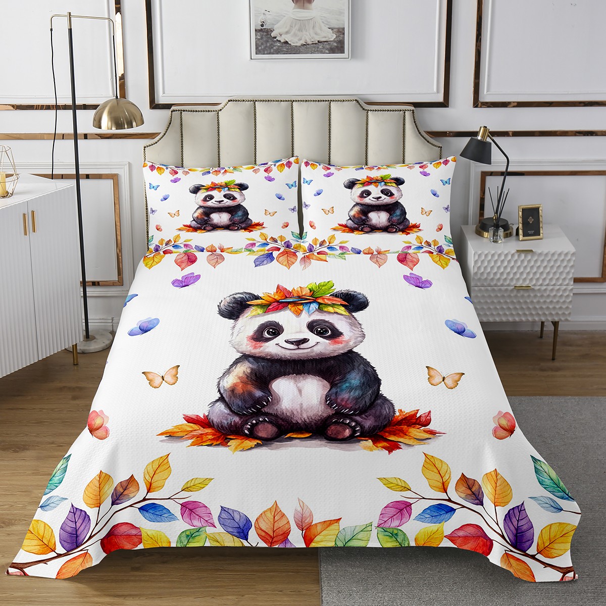 Panda Twin Bedspread Set Watercolor Animals Quilt Set, Woodland ...