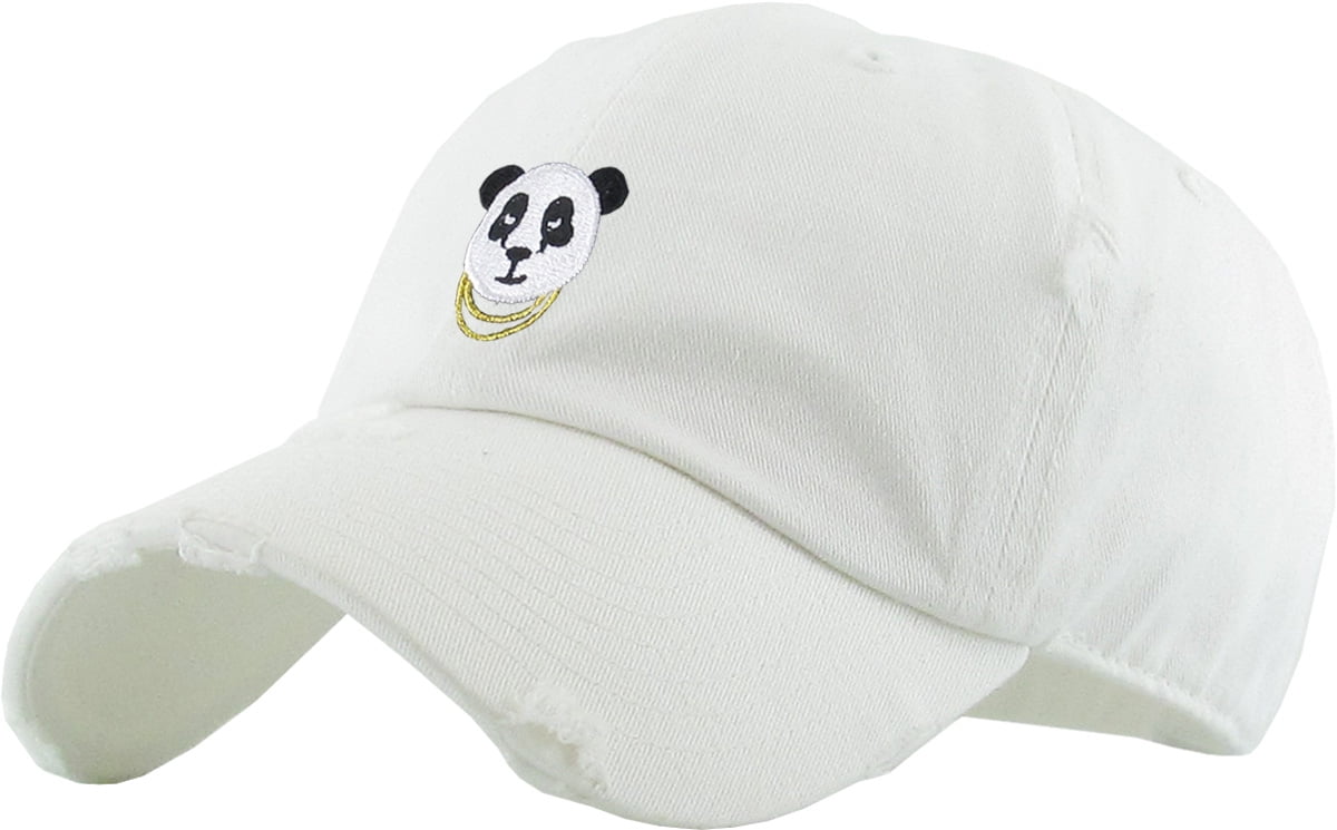 Panda Vintage Distressed Dad Hat White Adjustable Baseball Cap Hip Hop ...