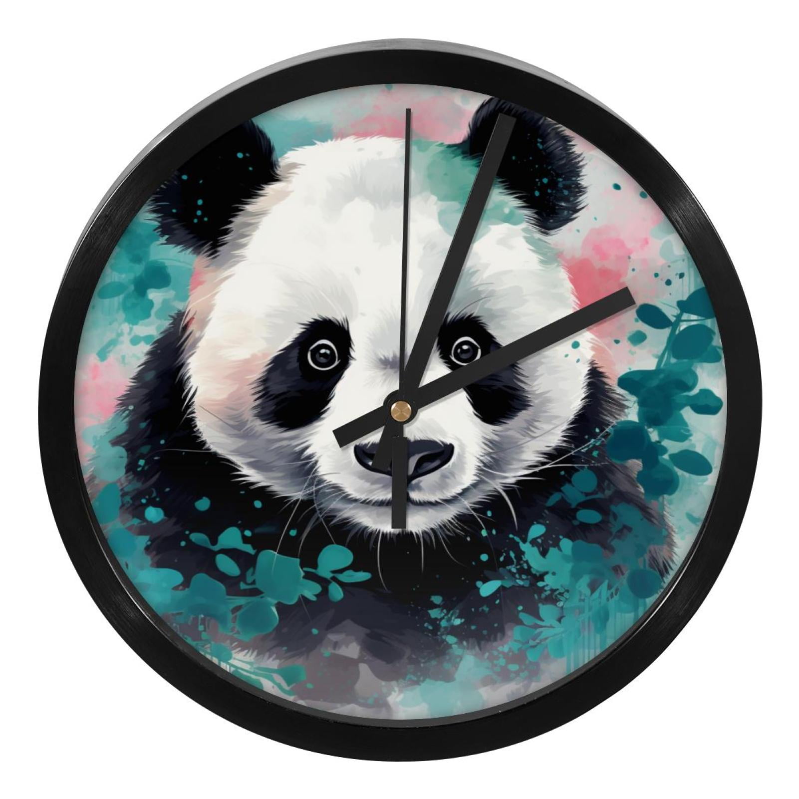 Panda Wall Clock, 9.8 Inches, Silent, Not Ticking, Round Digital Clock ...