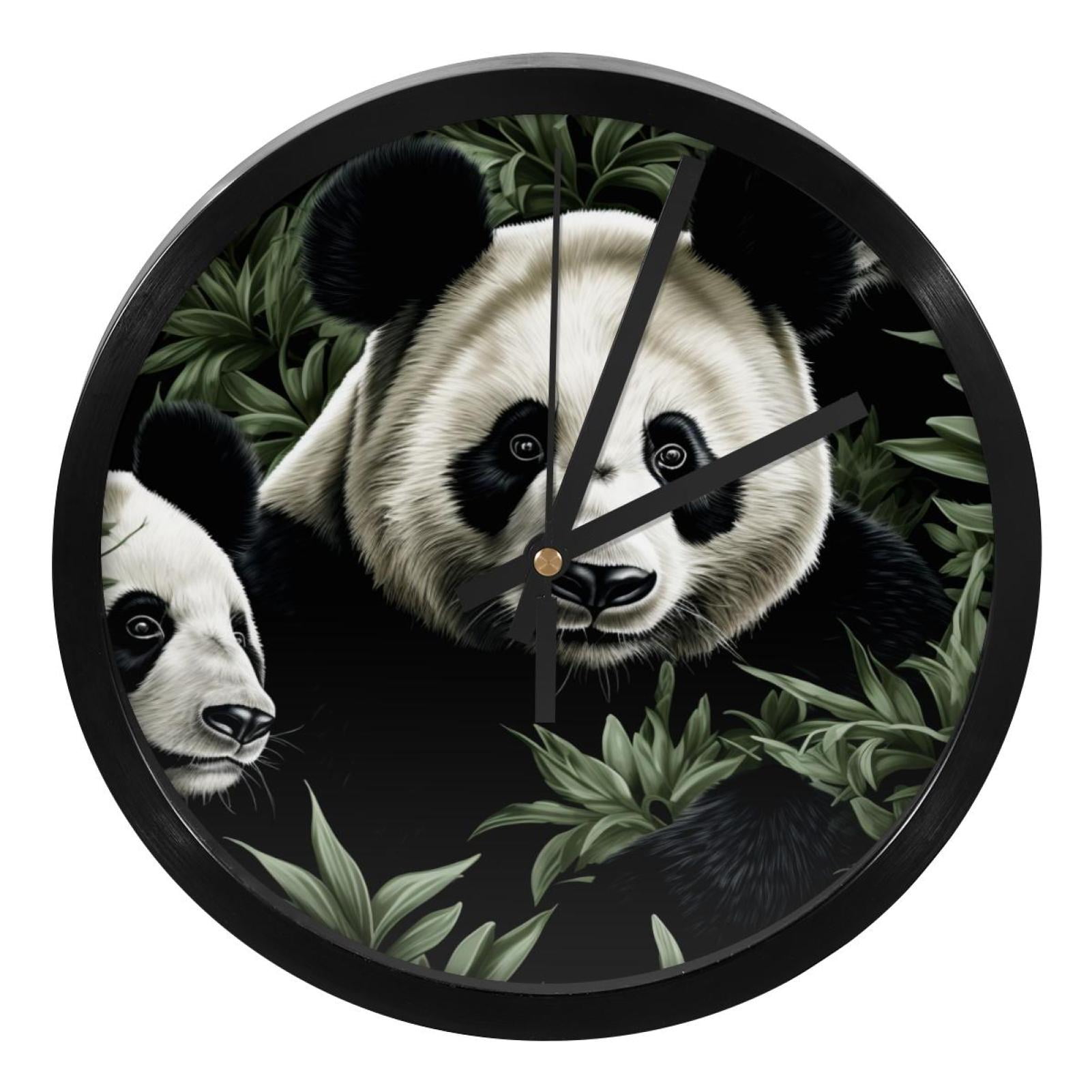 Panda Wall Clock, 9.8 Inches, Silent, Not Ticking, Round Digital Clock ...
