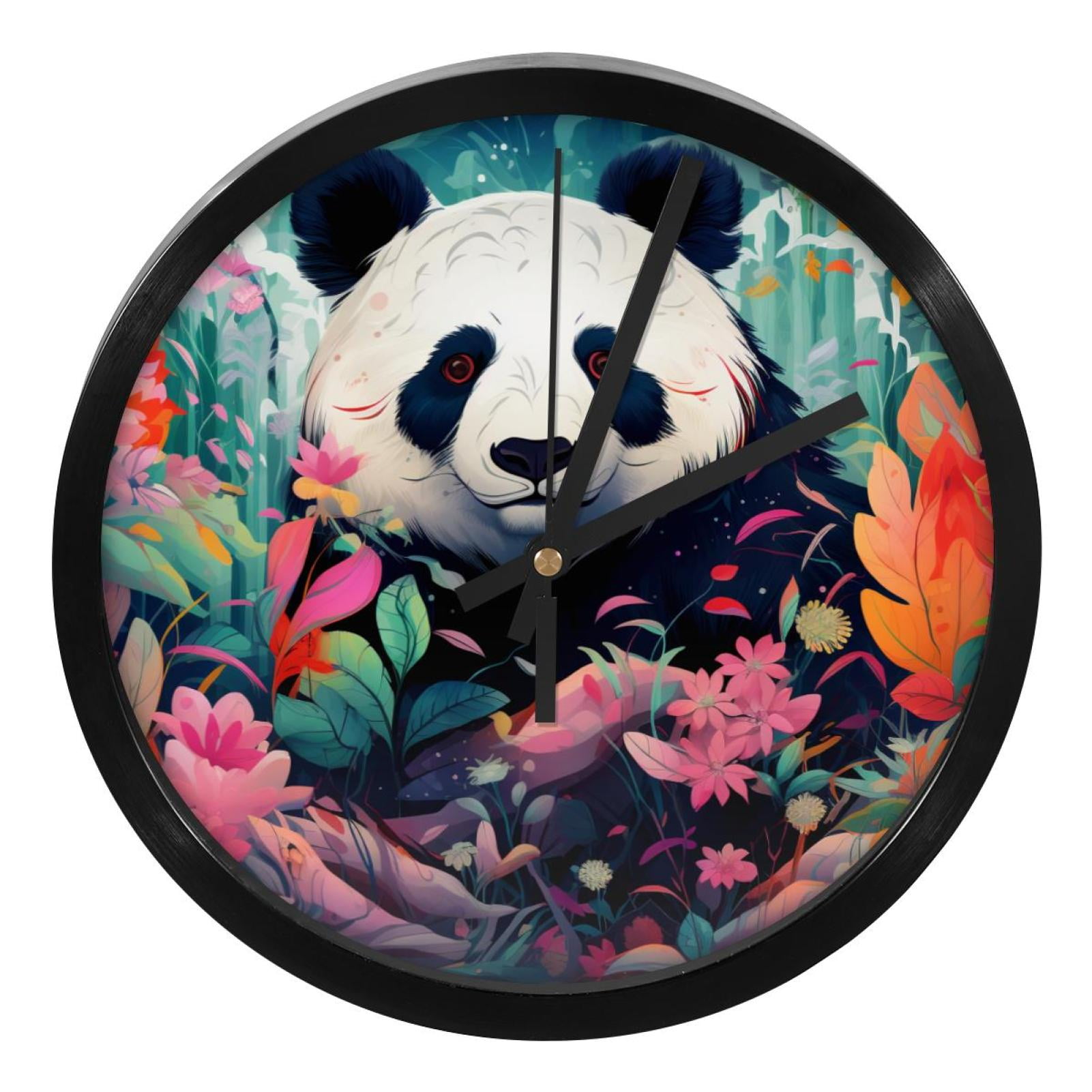 Panda Wall Clock, 9.8 Inches, Silent, Not Ticking, Round Digital Clock ...