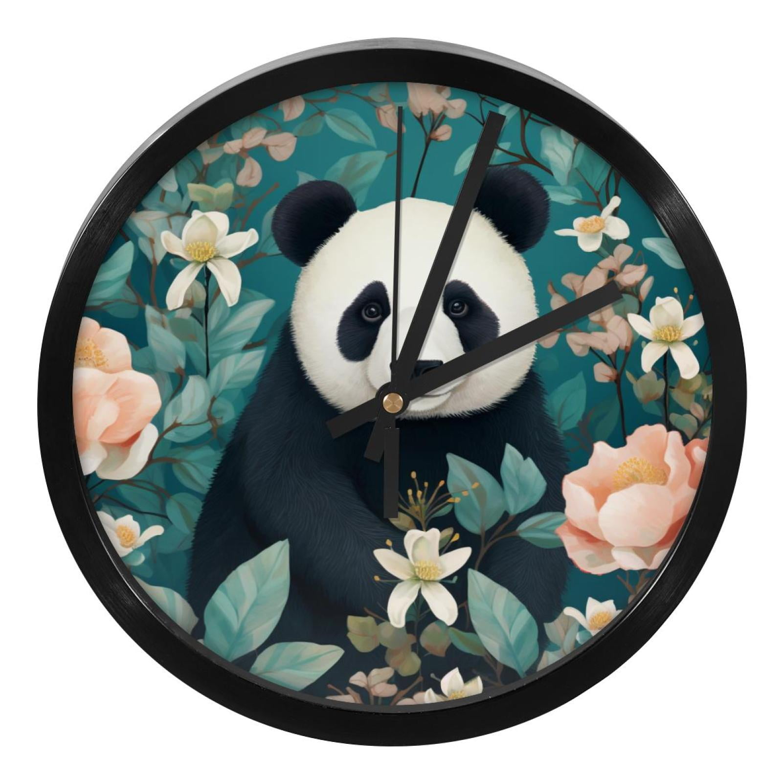 Panda Wall Clock, 9.8 Inches, Silent, Not Ticking, Round Digital Clock ...