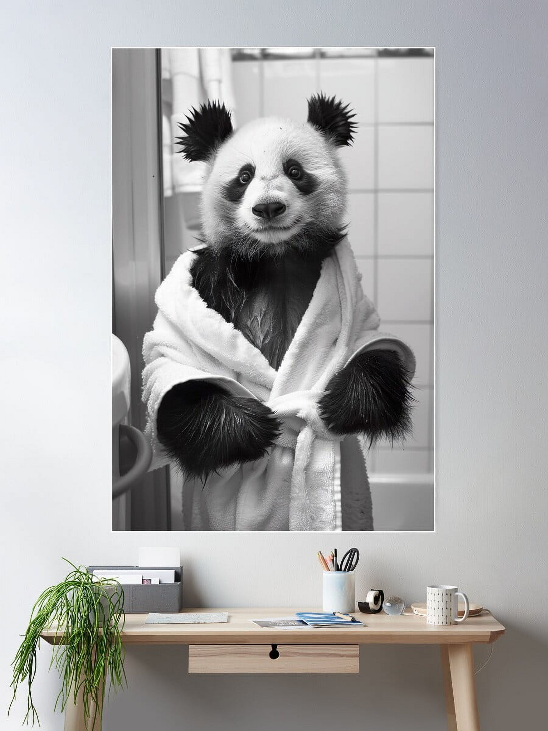 Panda Wearing A Bathrobe In The Bathroom Poster Wall Art, Modern Wall ...