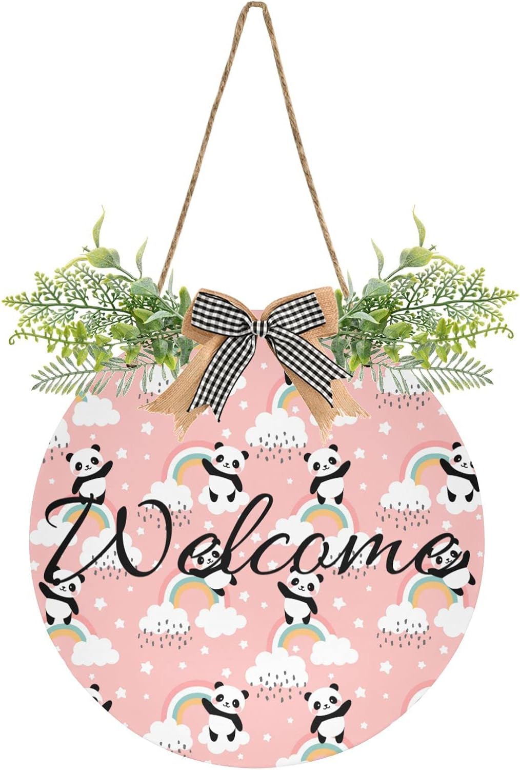 Panda Welcome Sign for Front Door, Round Sign Hanging Welcome Sign ...